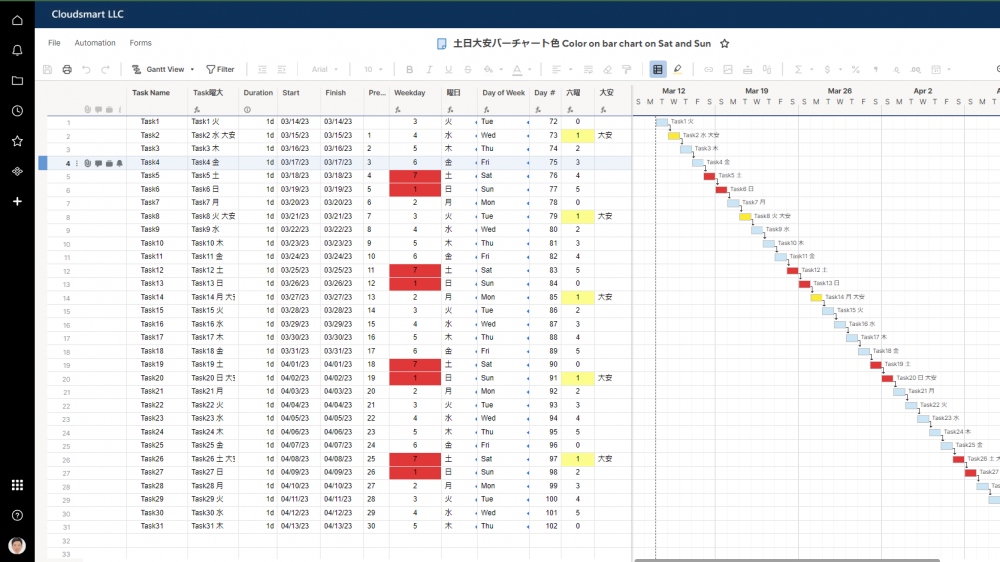 To change the color of the task bar on Saturdays and Sundays ...