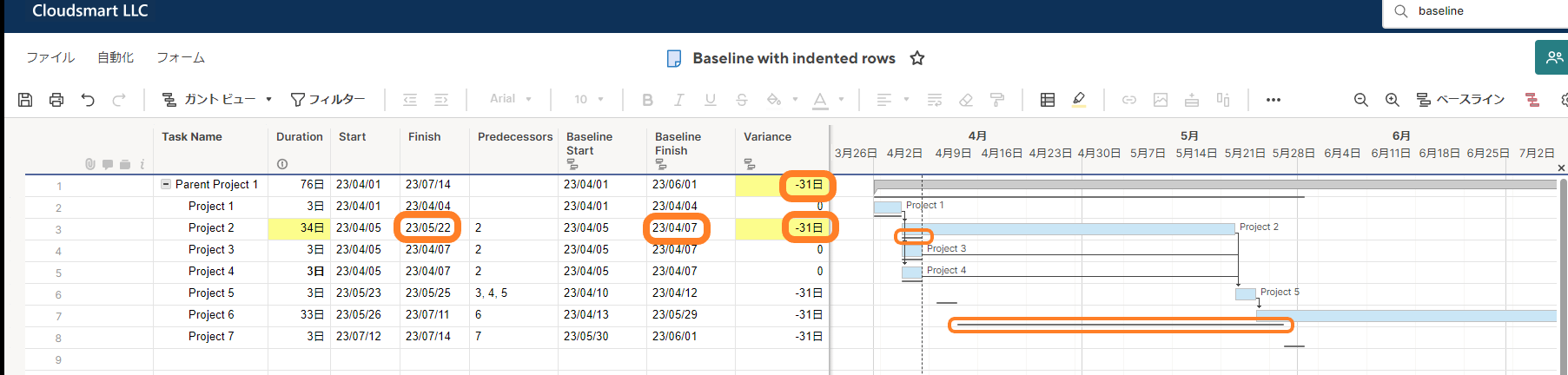 Smartsheet's baseline function is useful for checking differences from ...
