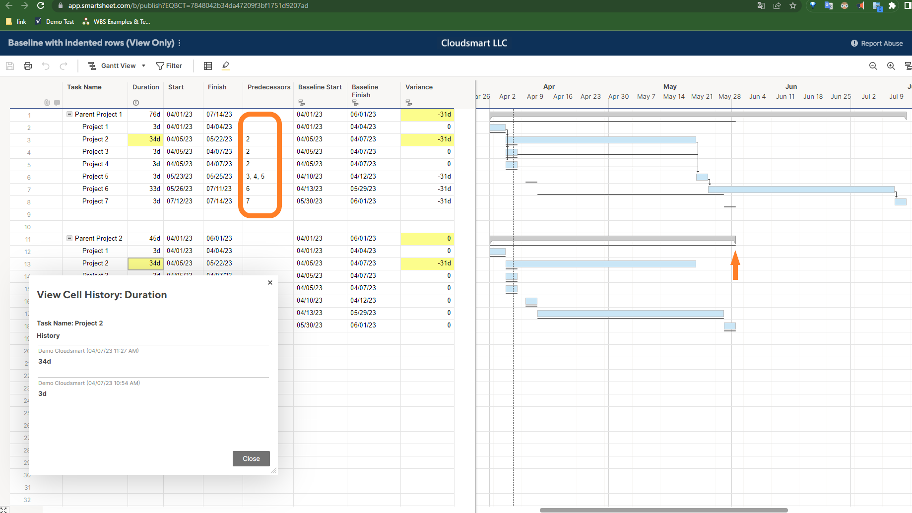 Smartsheet's baseline function is useful for checking differences from ...